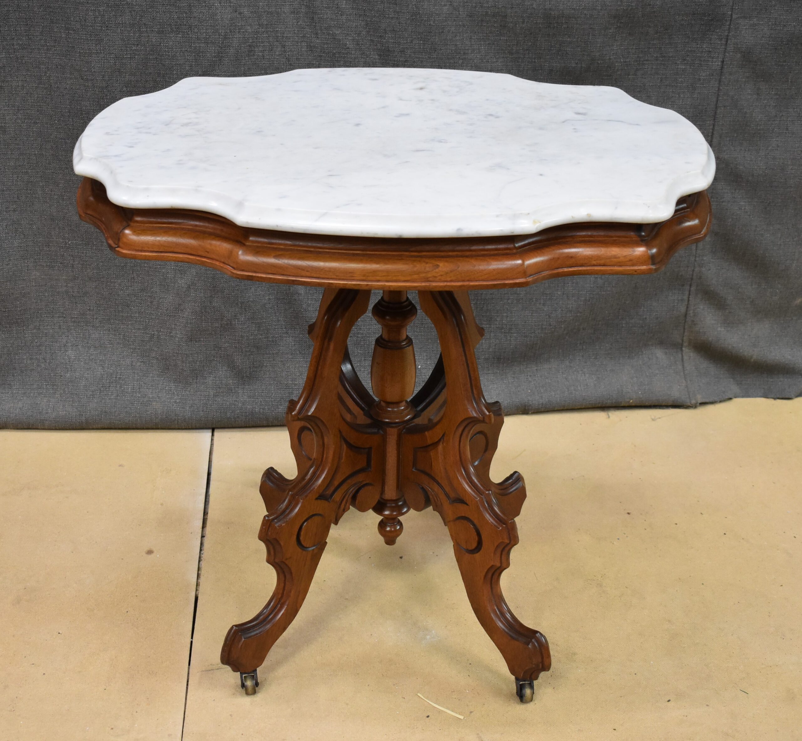 Walnut Turtle Top Marble Table | Memory Lane Antiques